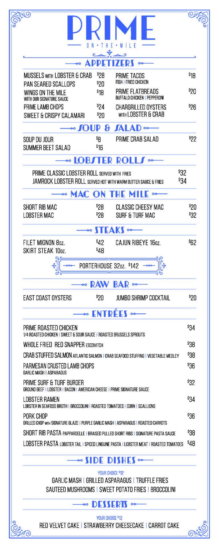 MENUS – Prime On The Mile