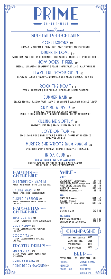 Our Menu Print – Prime on the Mile